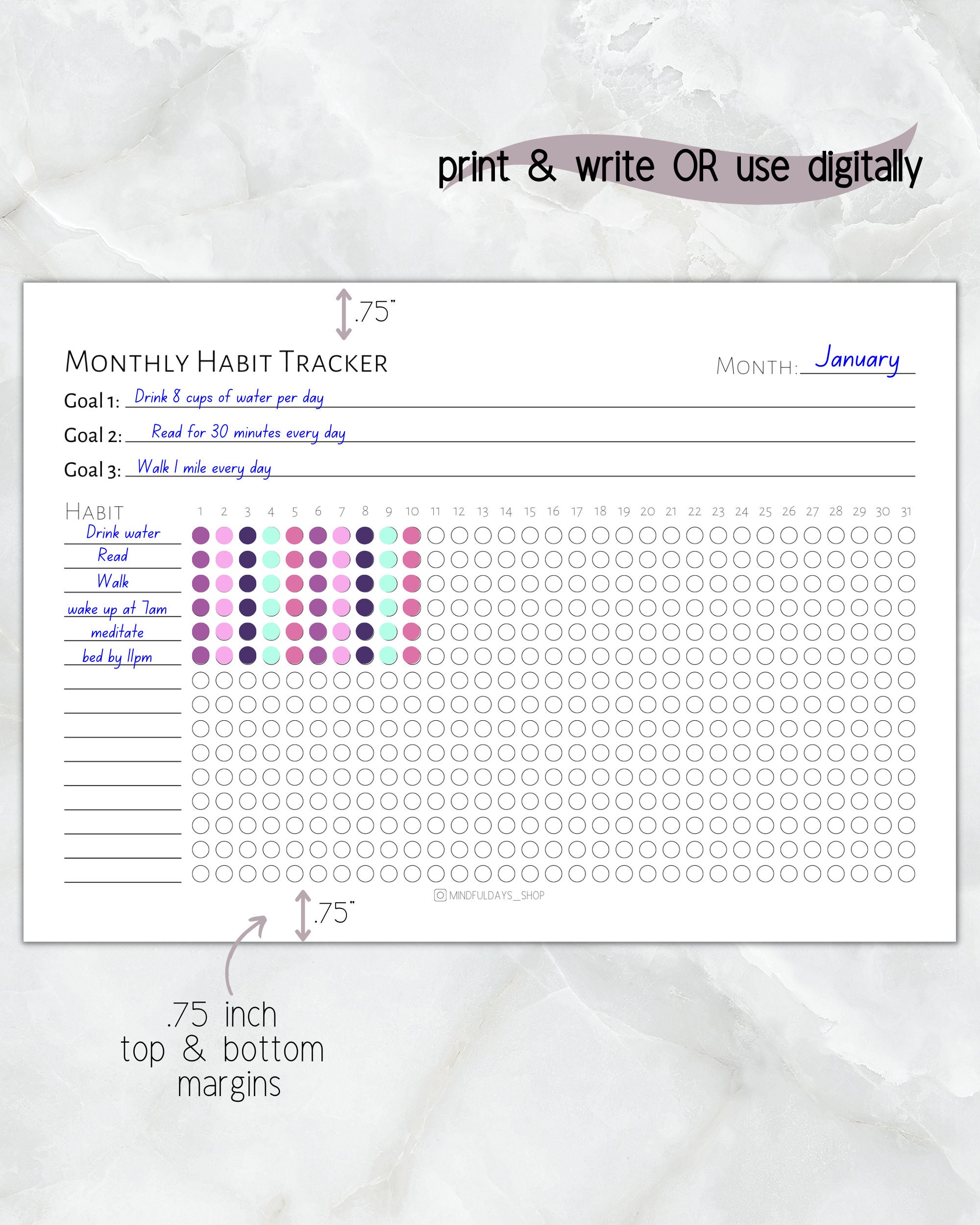 Monthly Habit Tracker | Goal Setting | Habit Tracking | Printable ...