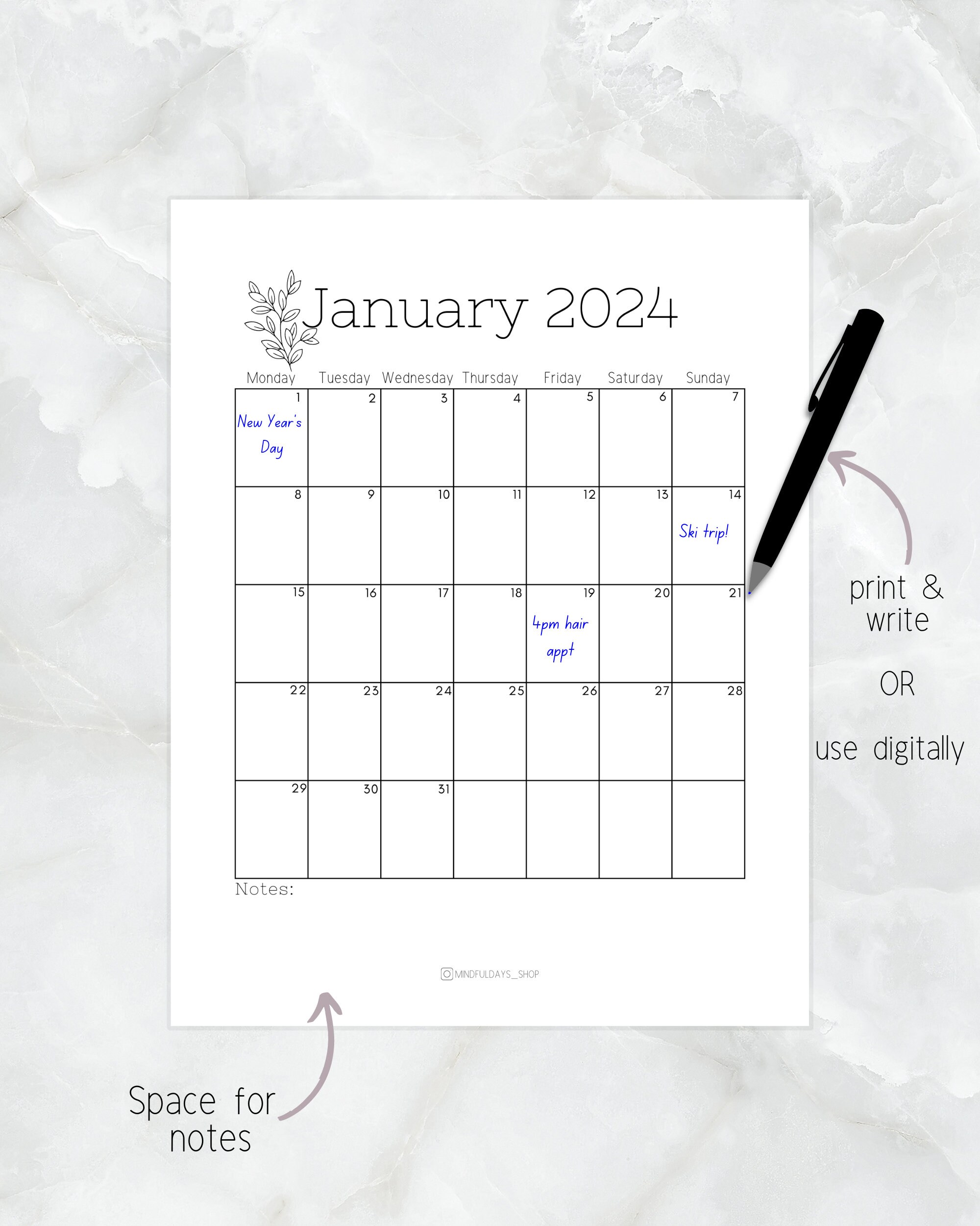 Monthly Calendar 2023 & 2024 Calendar Monthly Calendar Printable ...