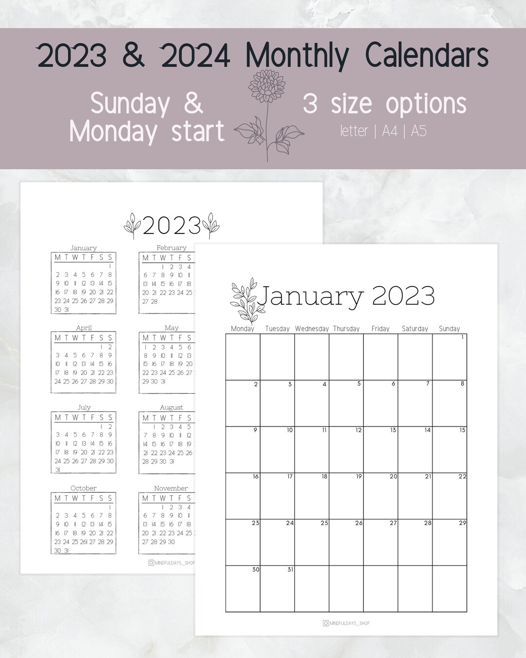 Monthly Calendar 2023 & 2024 Calendar Monthly Calendar Printable ...