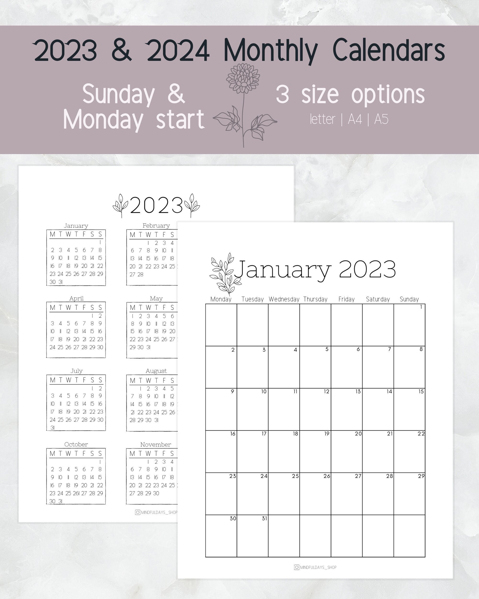 Monthly Calendar 2023 & 2024 Calendar Monthly Calendar Printable ...