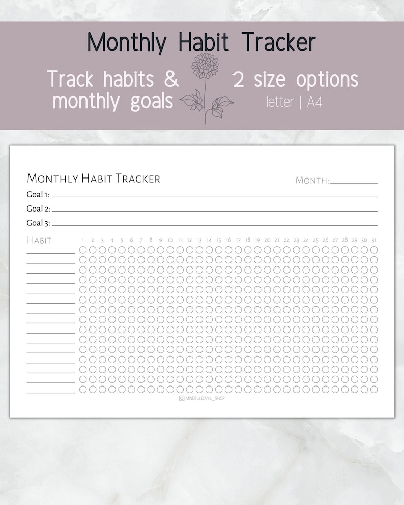 Monthly Habit Tracker | Goal Setting | Habit Tracking | Printable ...
