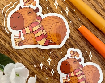 Boba Coffee Capybara Vinyl Sticker, Weatherproof Cute Animal Bubble Tea ...