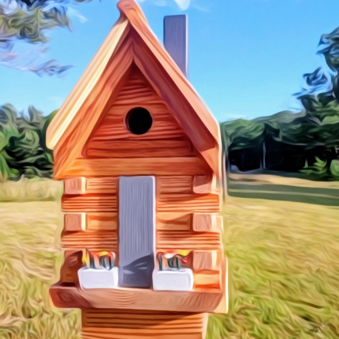 WIMSICAL CABIN BIRDHOUSE, Timber Cedar Cottage, Wren Home, Vintage ...