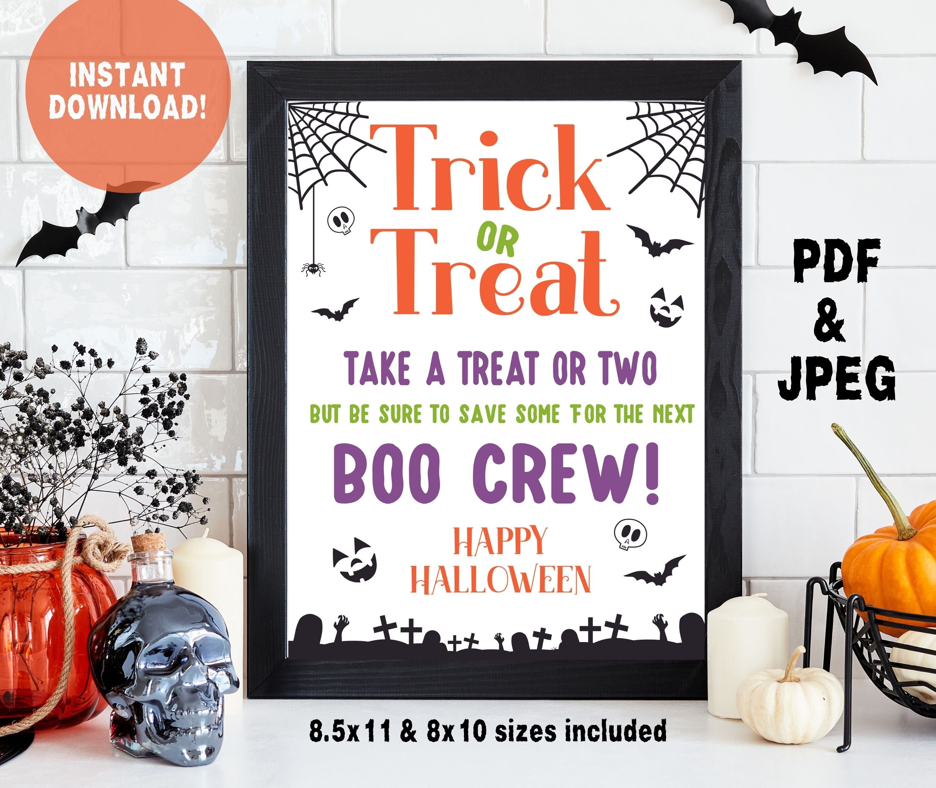 Printable Halloween Sign, Cute Halloween Trick or Treat Sign, Trick or ...