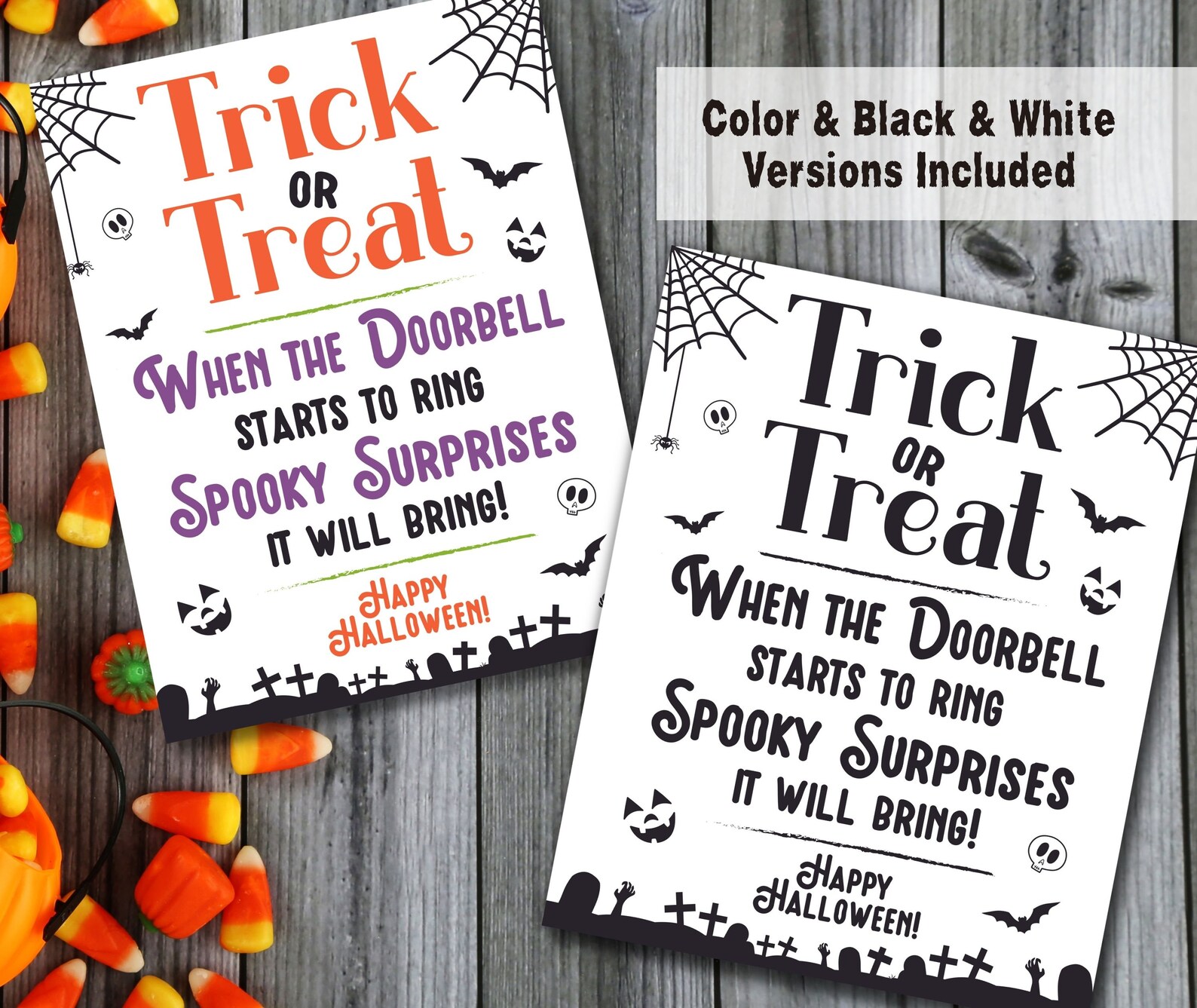 Printable Halloween Sign, Cute Halloween Trick or Treat Sign, Trick or ...