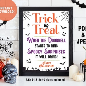 Printable Halloween Sign, Cute Halloween Trick or Treat Sign, Trick or ...
