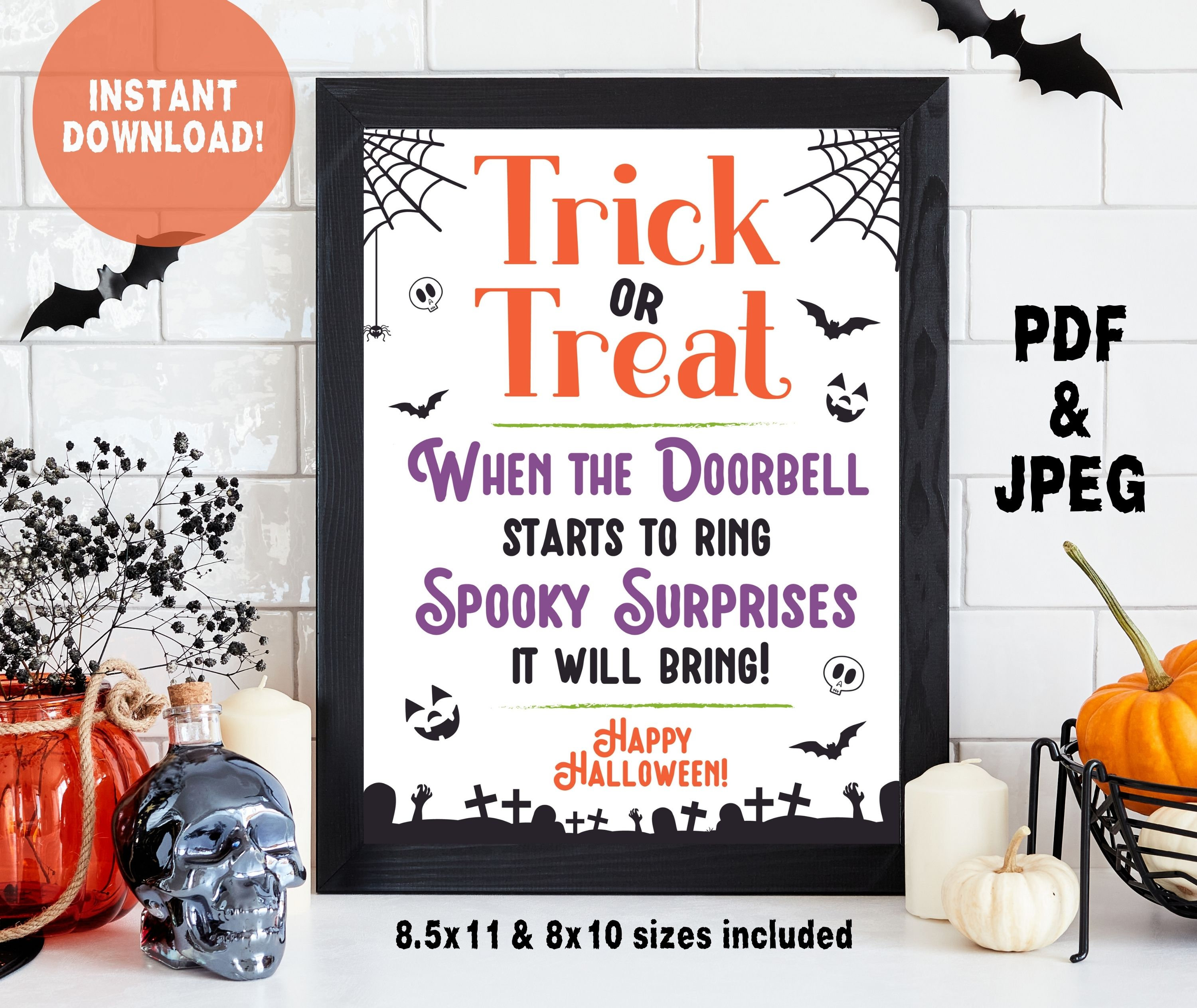 Printable Halloween Sign, Cute Halloween Trick or Treat Sign, Trick or ...