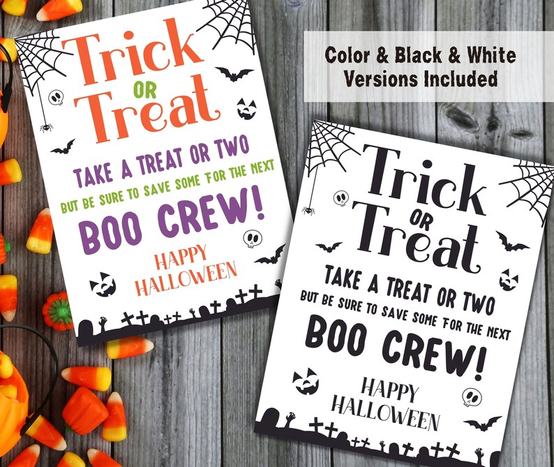 Printable Halloween Sign, Cute Halloween Trick or Treat Sign, Trick or ...