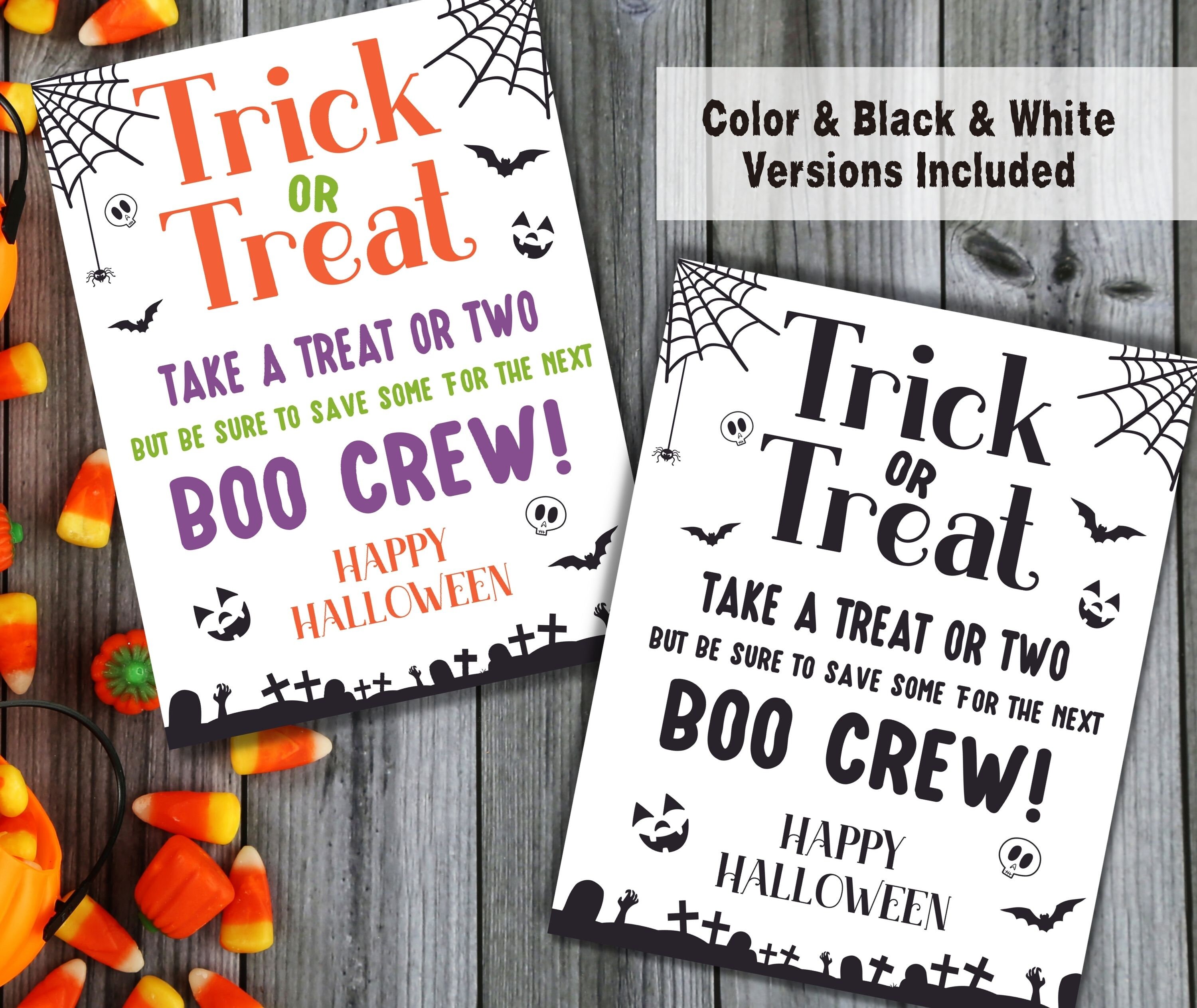 Printable Halloween Sign, Cute Halloween Trick or Treat Sign, Trick or ...