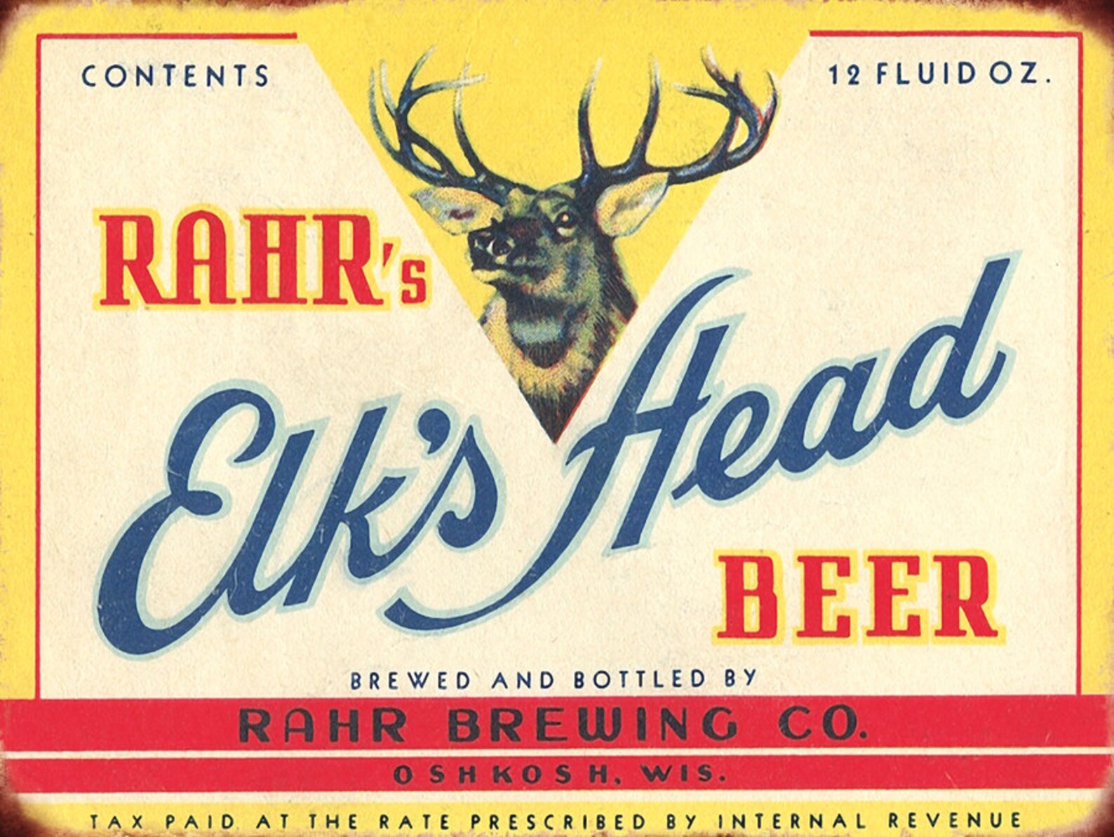 Rahr's Elk's Head Oshkosh Beer Tin Sign (A1207) - Etsy