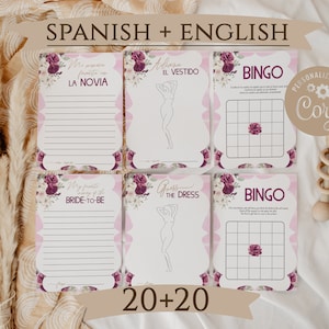English Spanish Bridal Shower Games, Purple Despedida De Soltera Juegos ...