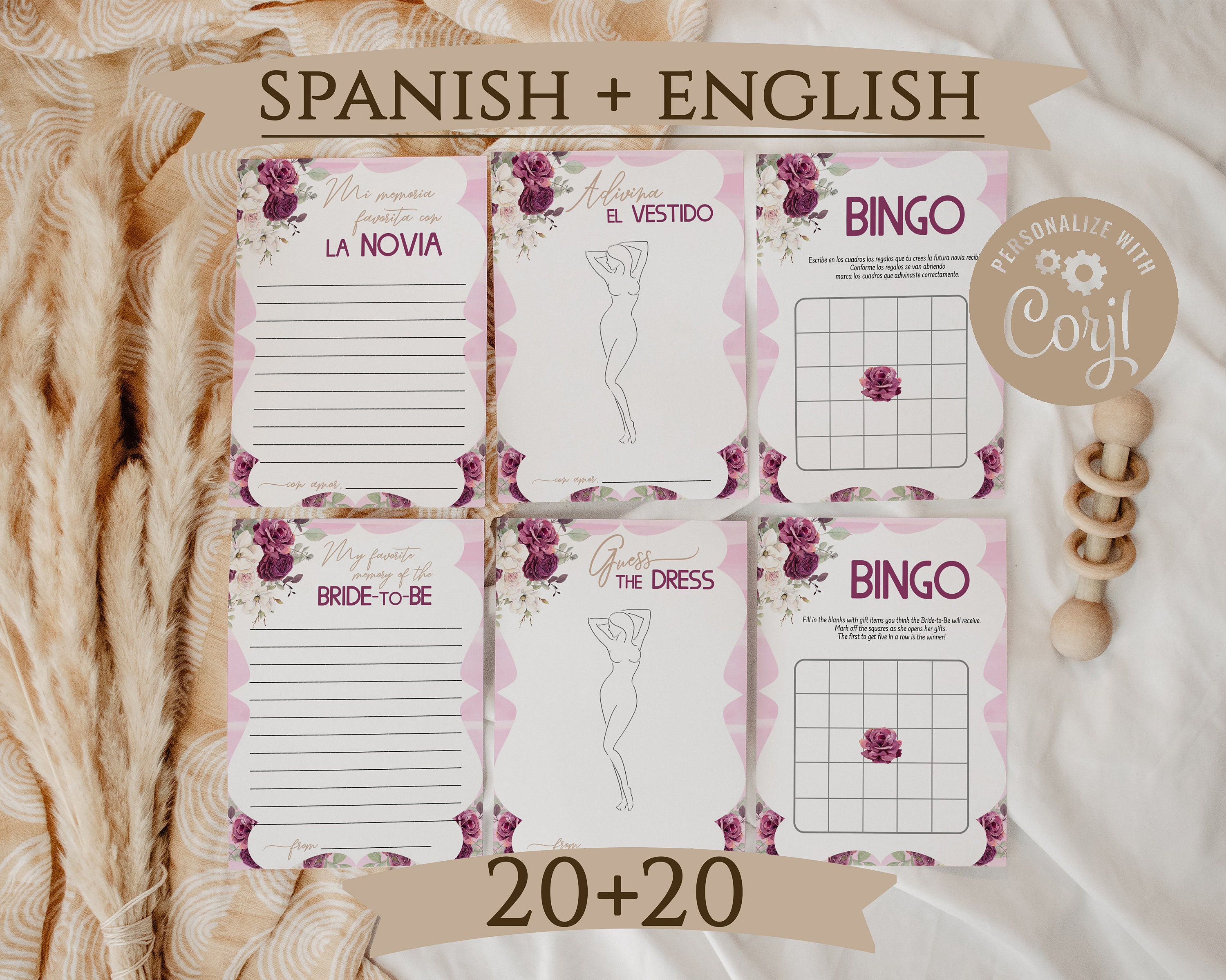 English Spanish Bridal Shower Games, Purple Despedida De Soltera Juegos ...