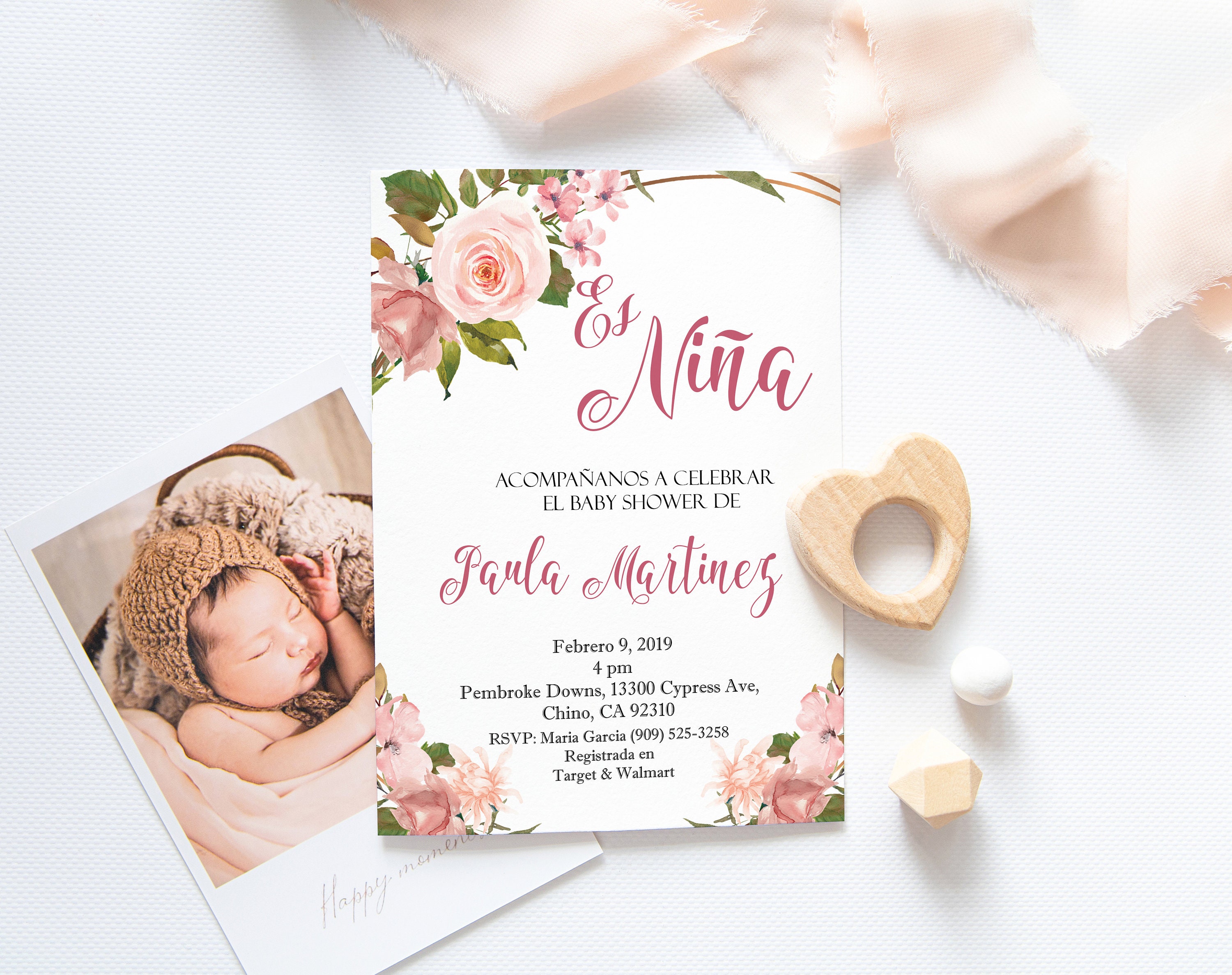 Es Nina Invitacion, Girl Baby Shower Invitation, Rose Invitacion Para ...