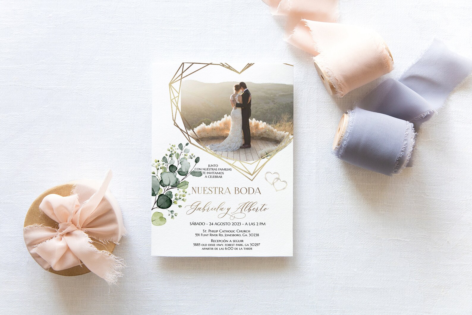 Eucalyptus Photo Spanish Wedding Invitations Set Editable - Etsy