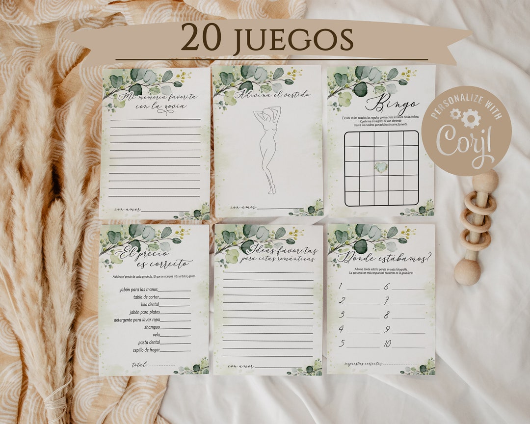 Greenery Spanish Bridal Shower Games, Eucalyptus Despedida De Soltera ...