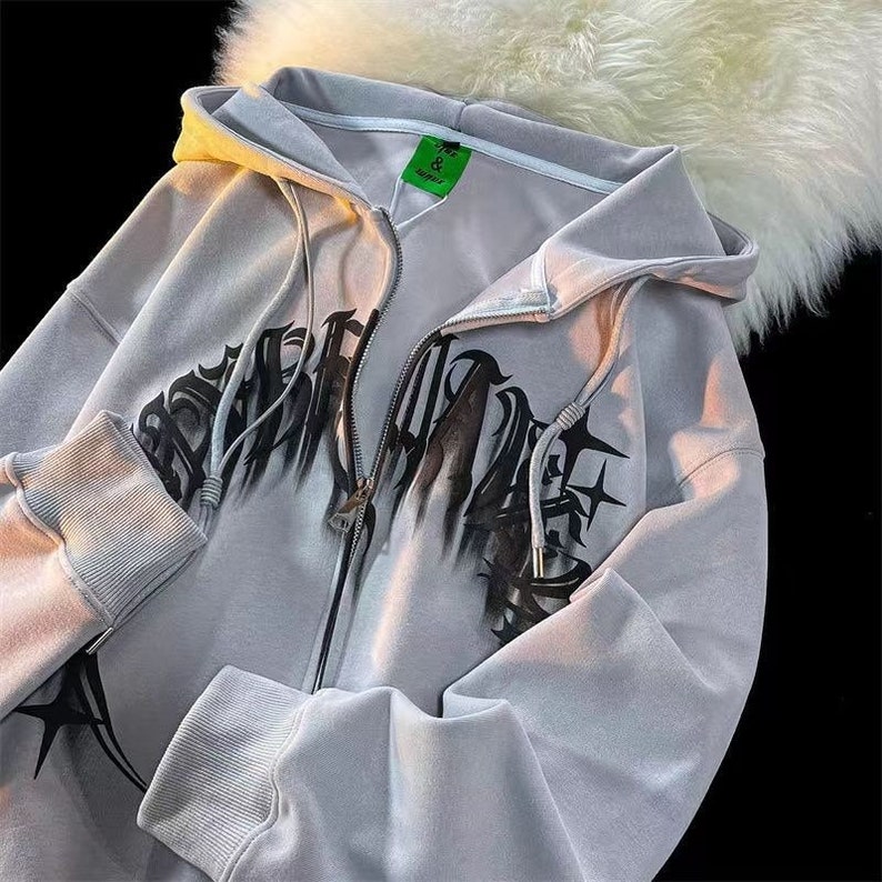 Y2K Gothic Letter Print Zip up Hoodie Vintage Loose Zipper Hoodies - Etsy