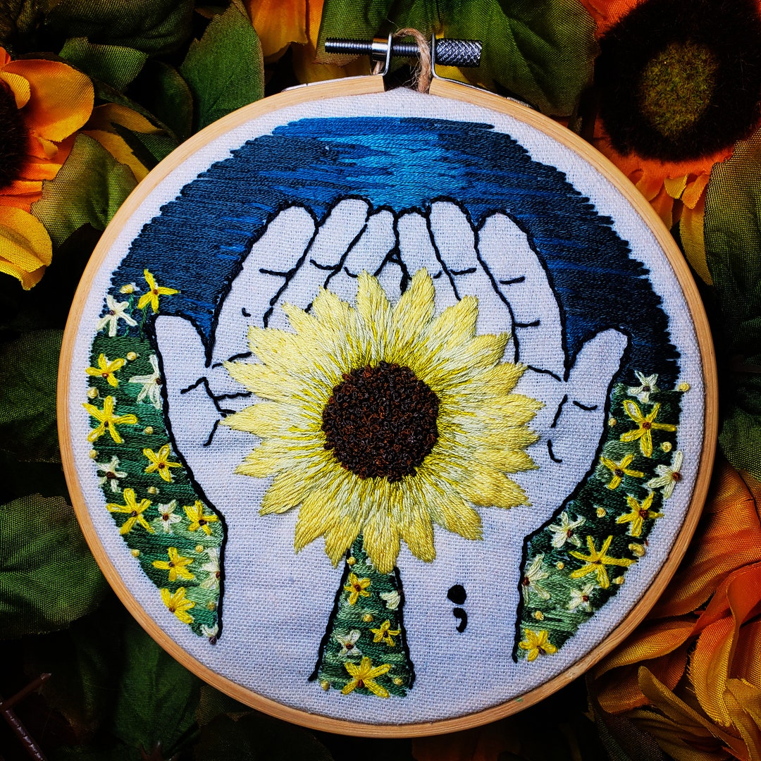Sunflower Field Hand Embroidery Semi Colon Tattoo Hand Embroidery - Etsy