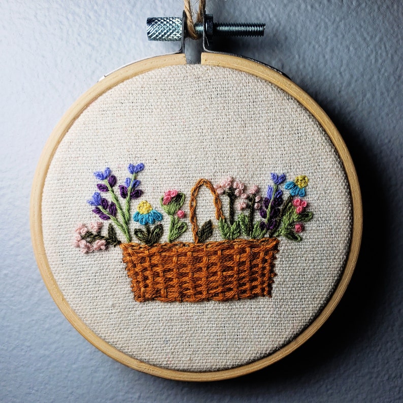 Spring Flowers Mini Embroidery Flower Basket Hand Embroidery - Etsy