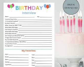 Printable Birthday Interview Kids Questionnaire Yearly - Etsy