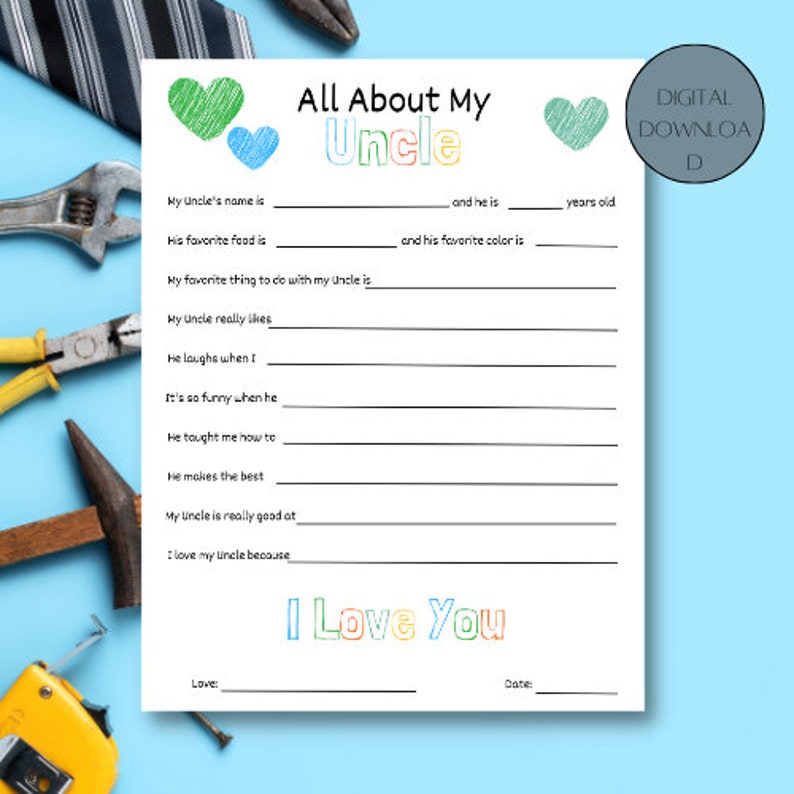 All About My Uncle Printable, Father's Day Printable, Gift for Him From ...