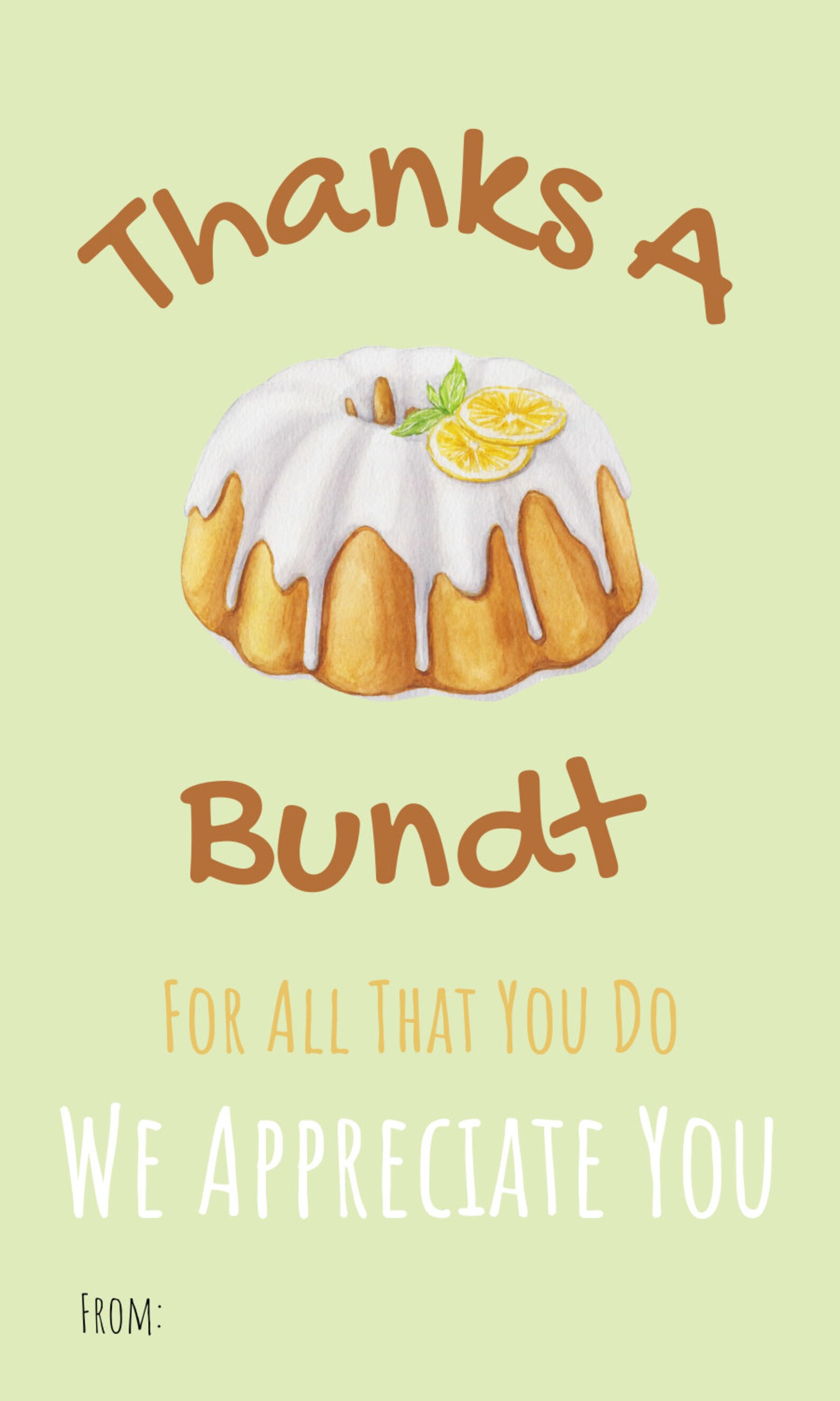 Printable Thanks A Bundt Gift Tag, Teacher Appreciation (PDF Pattern ...