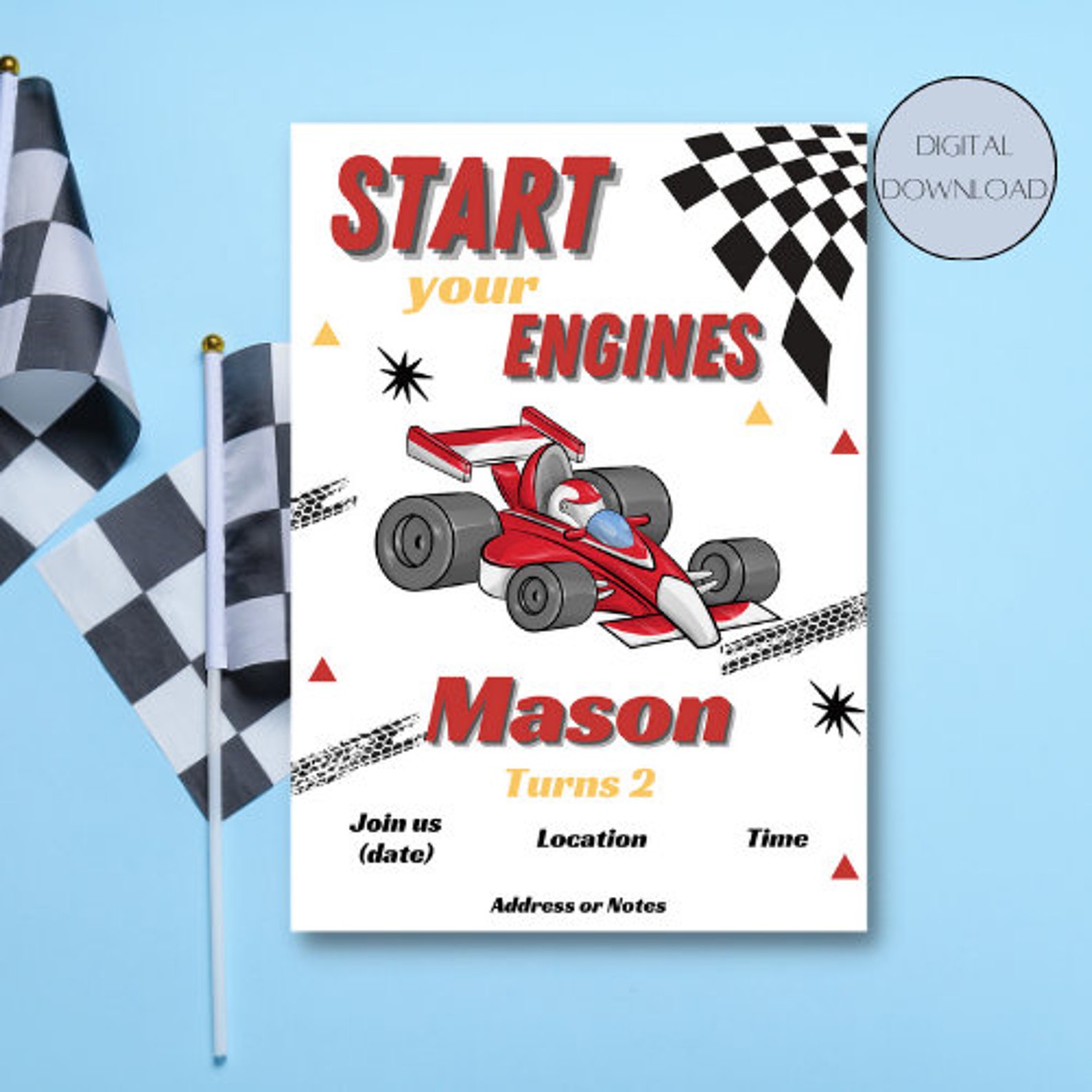 Race Car Birthday Party Invitation, Race Car Invitation, Race Theme ...