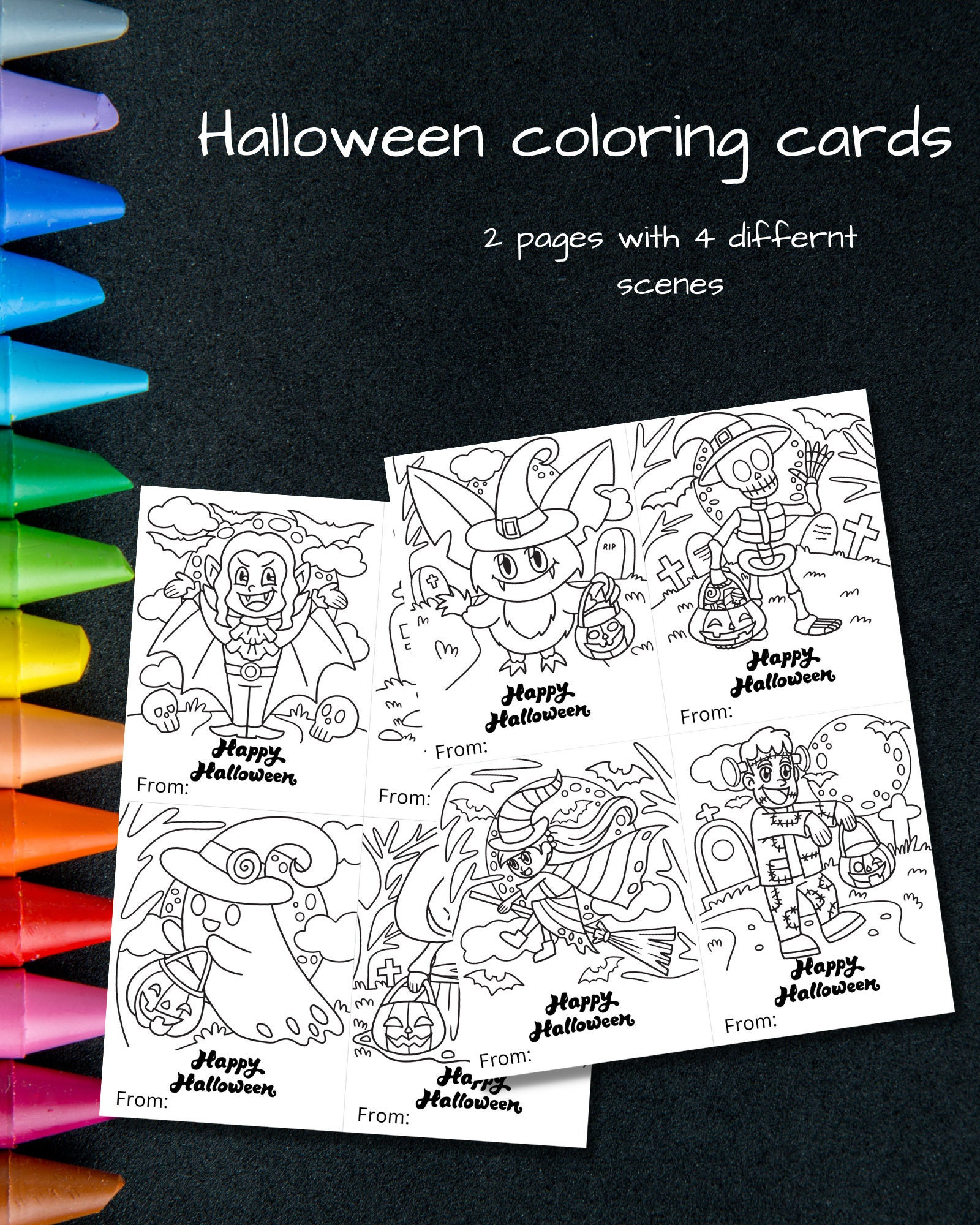 Printable Halloween Coloring Cards-halloween Coloring Sheets-halloween ...