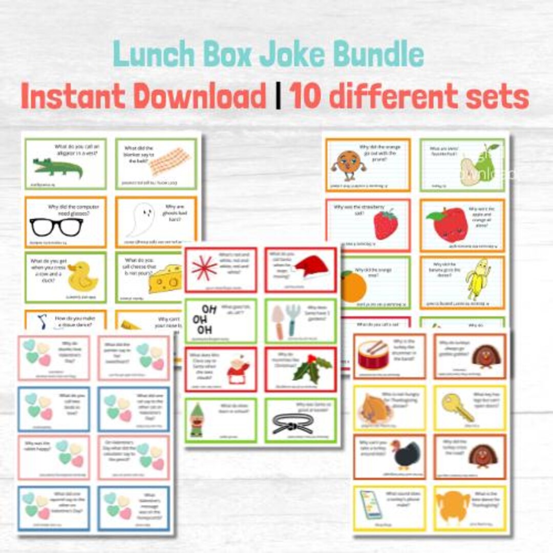Bundle of Kids Lunch Box Jokes-cards-kid Jokes-printable-funny School ...