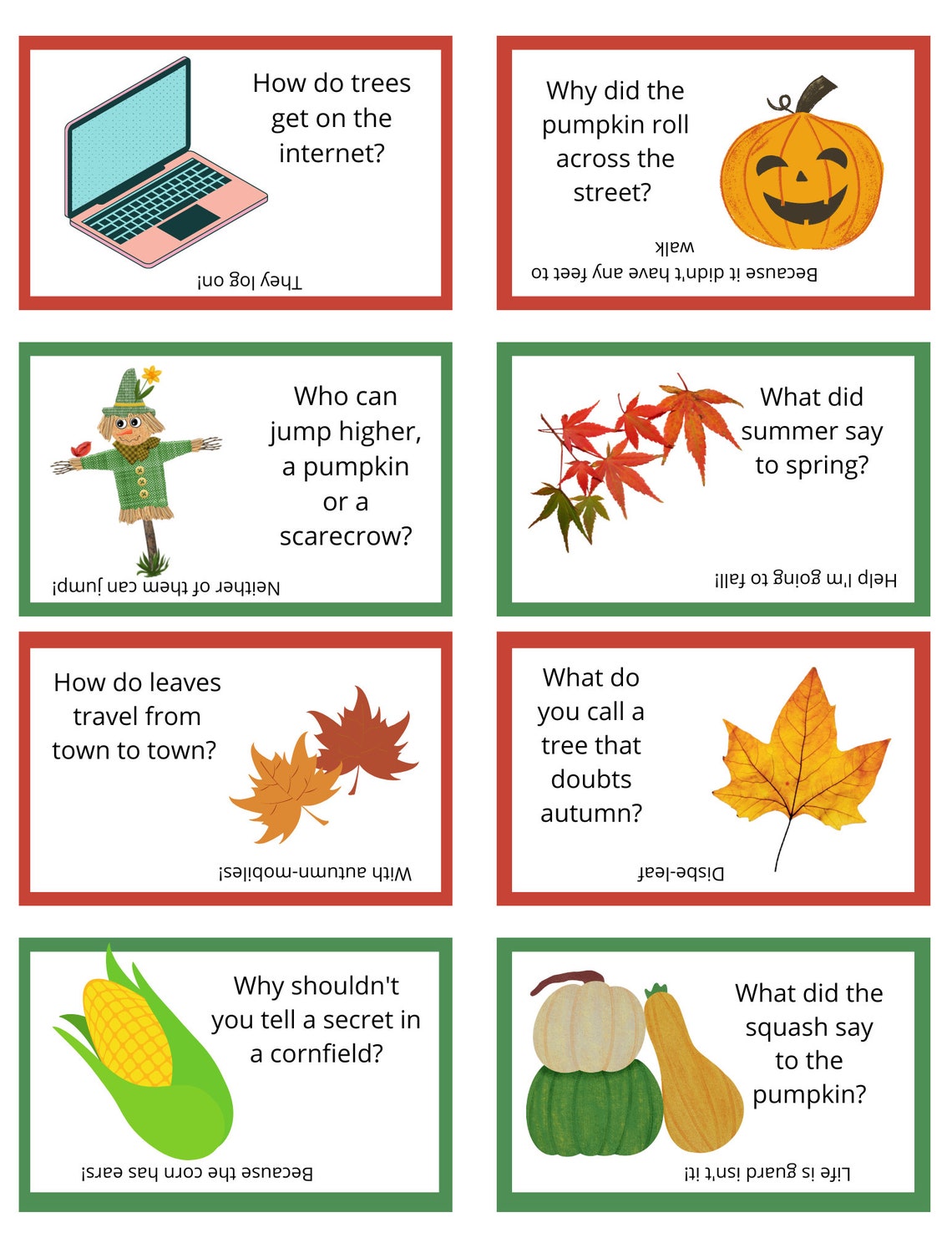 Printable Autumn Kids Lunch Box Jokes-printable Fall Lunch Box Jokes ...