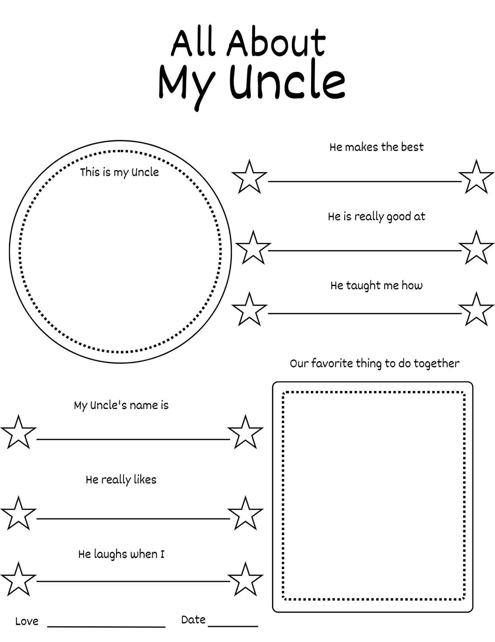All About My Uncle Printable, Father's Day Printable, Gift for Him From ...