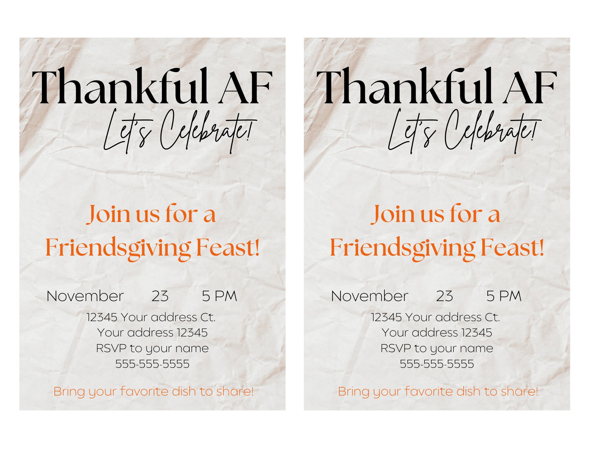 Thankful AF Friendsgiving Feast Invitation Template, Fun Friendsgiving ...