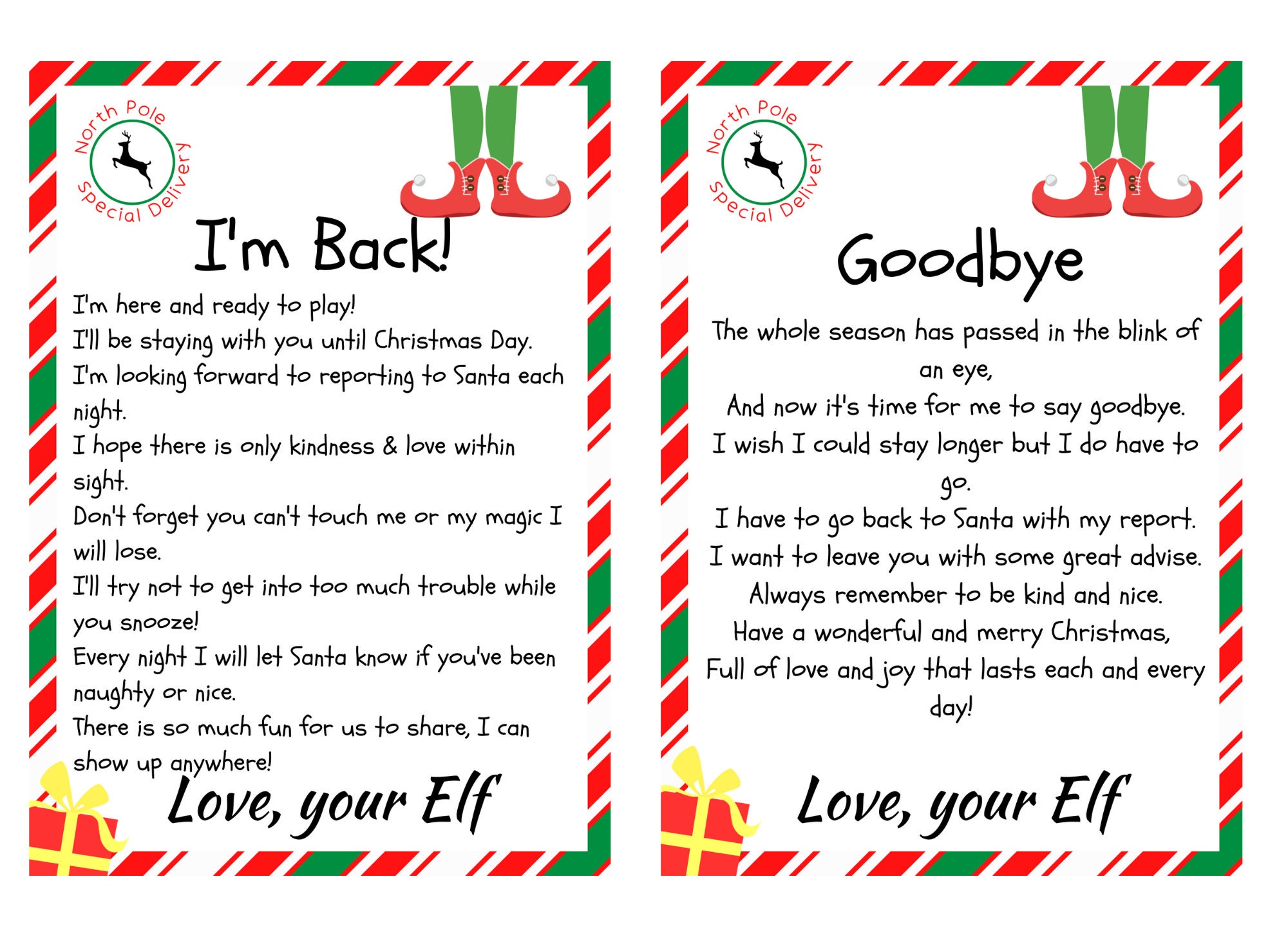 Printable Elf Arrival and Goodbye Letters, Christmas Elf, I'm Back ...