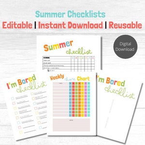 Printable Editable Summer Checklist for Kids | Summer Chore Chart for ...