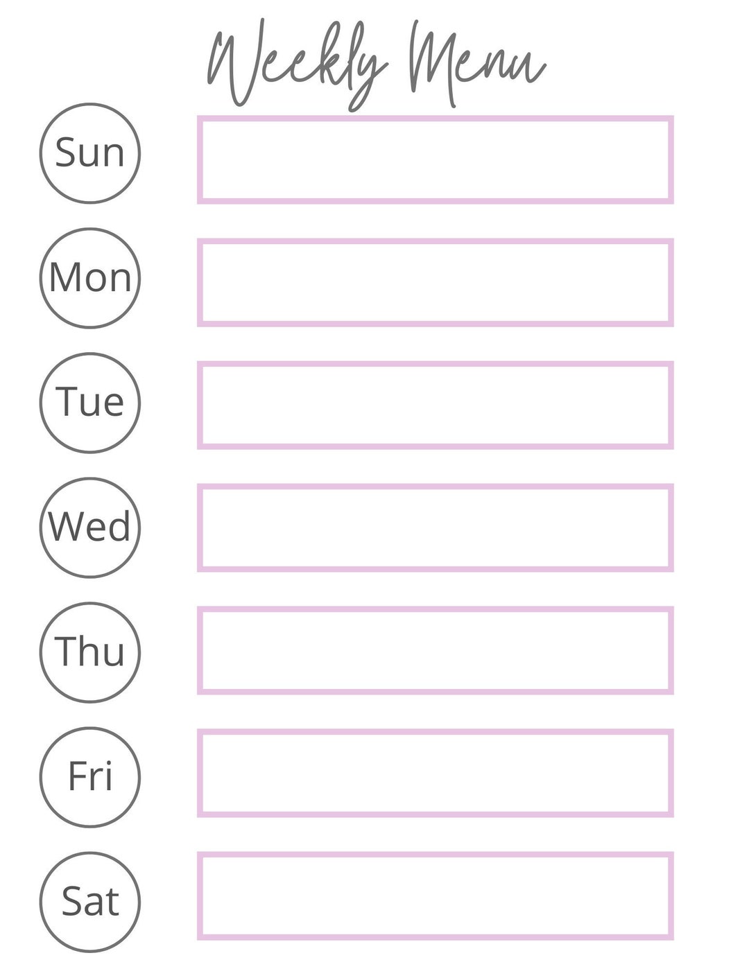 Weekly Menu Printable-weekly Planner-meal Planner-print on Demand-pdf ...