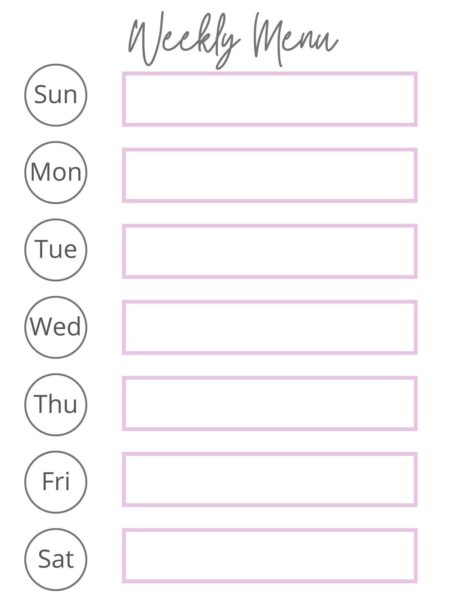 Weekly Menu Printable-weekly Planner-meal Planner-print on Demand-pdf ...