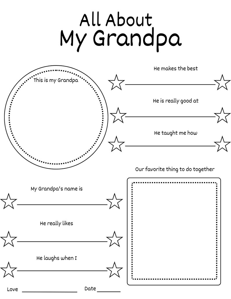 Todo sobre mi abuelo imprimible, Día del Padre imprimible, Regalo para ...