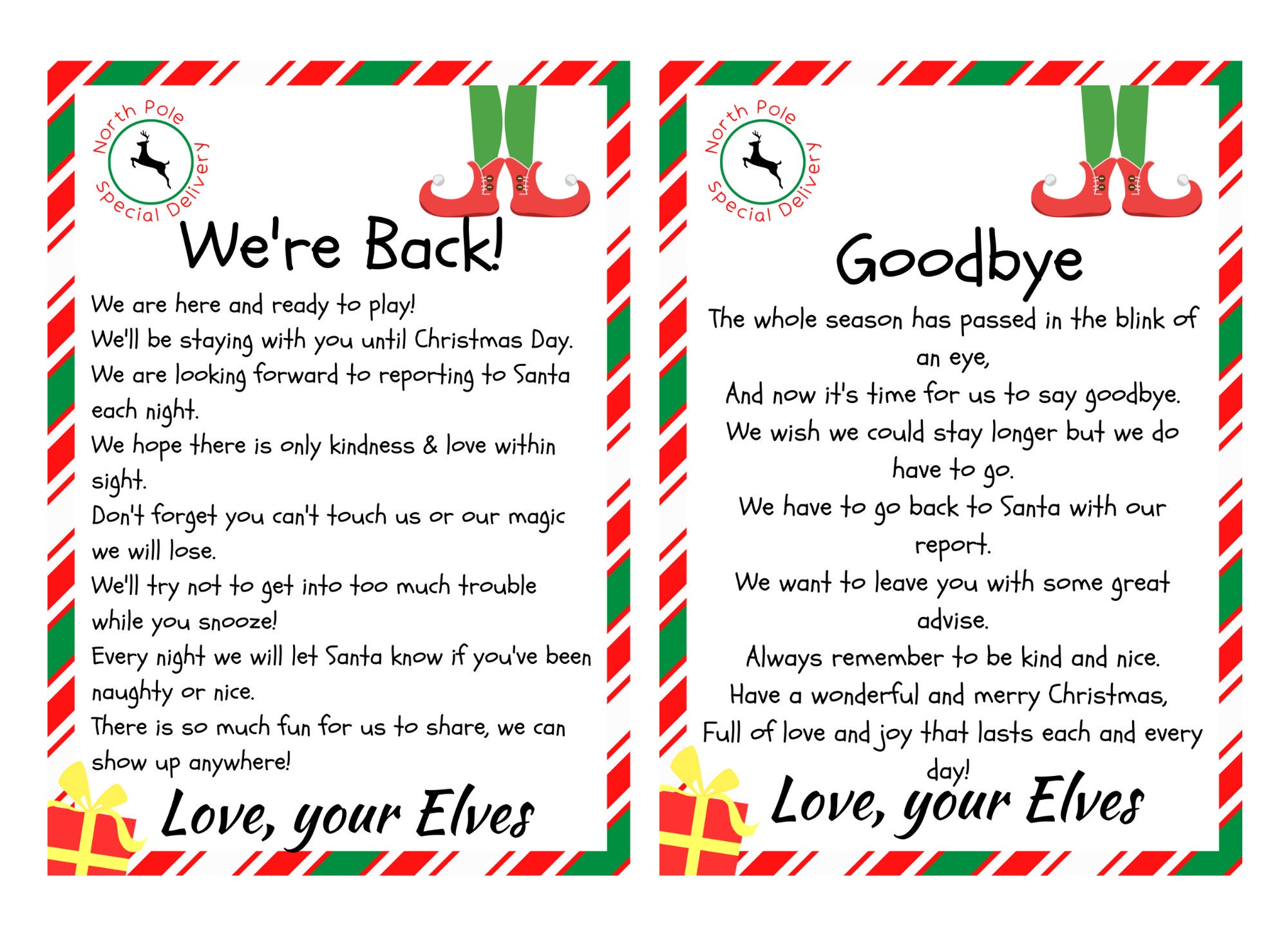 Printable Elf Arrival and Goodbye Letters, Christmas Elf, I'm Back ...