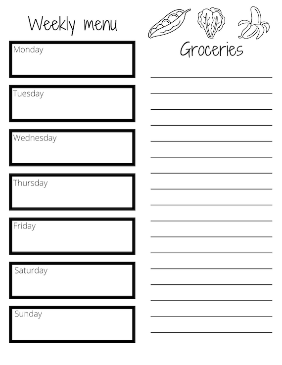 Printable Weekly Menu Grocery List-digital - Etsy