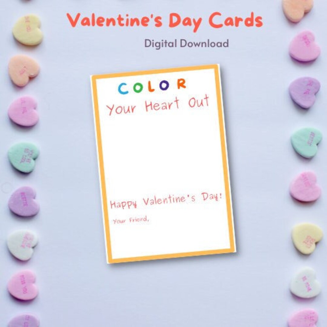 Color Your Heart Out Valentine's Day Card Printable- Printable Gift Tag ...