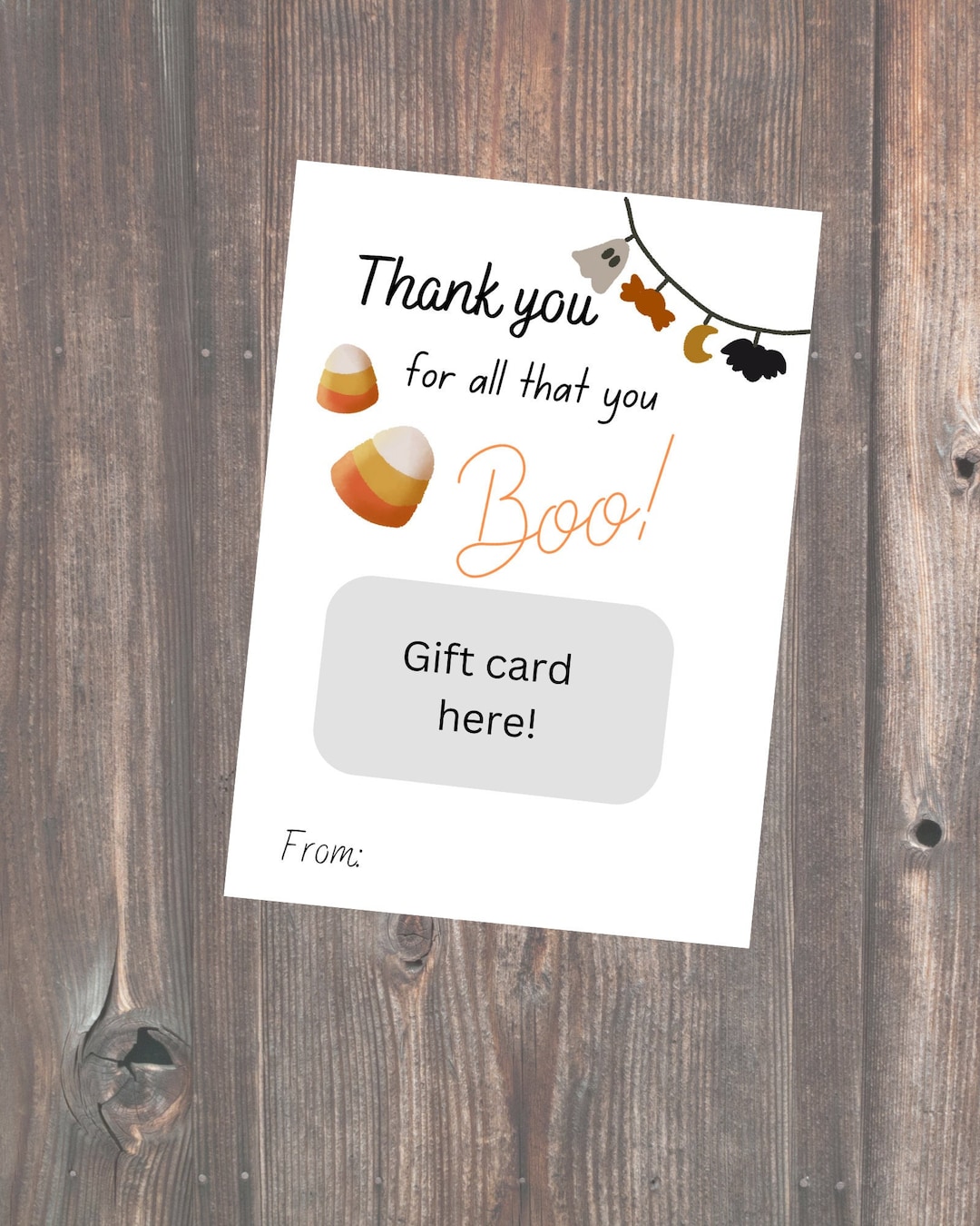 Printable Halloween Thank You Card-printable Gift Card Holder-halloween ...