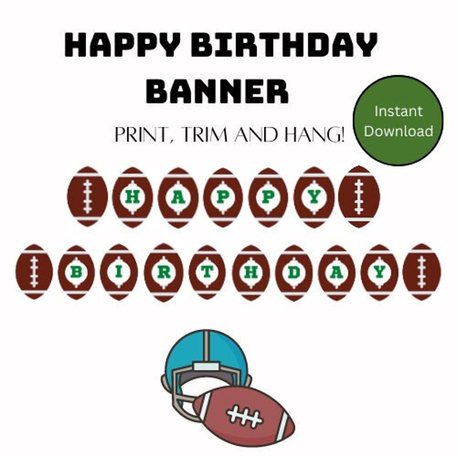 Printable Football Happy Birthday Banner (digital Download) - Etsy