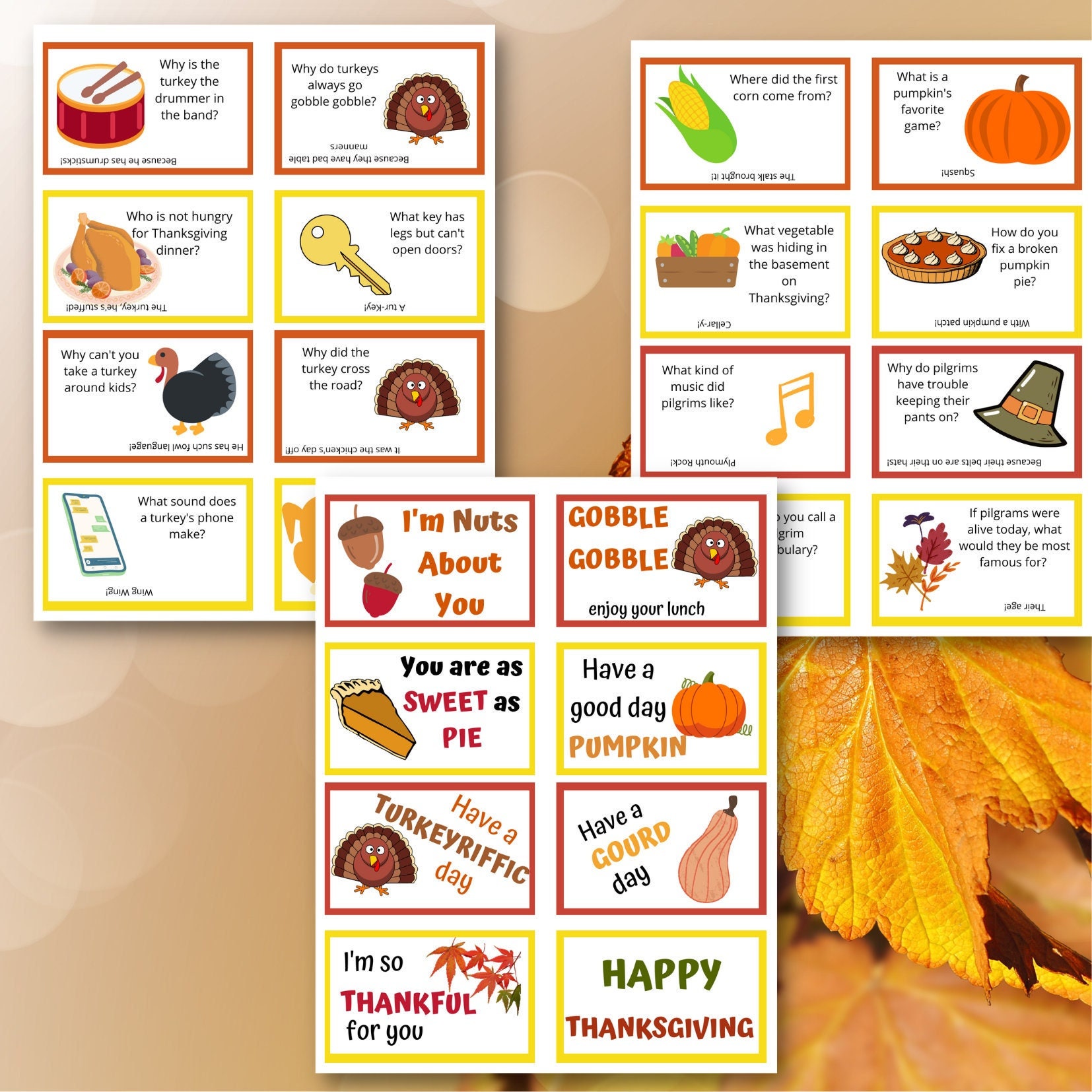 Printable Thanksgiving Kids Lunch Box Jokes-printable School Notes-kids ...
