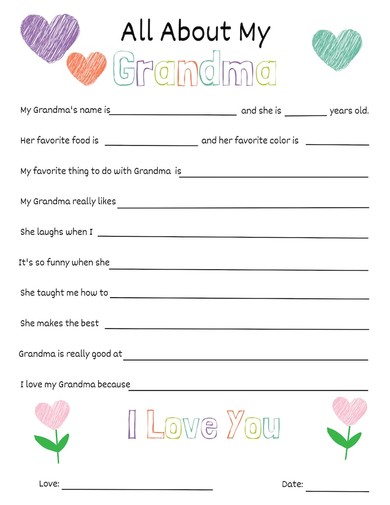 All About Grandma Printable Questions Template, Mother's Day Gift, Gift ...