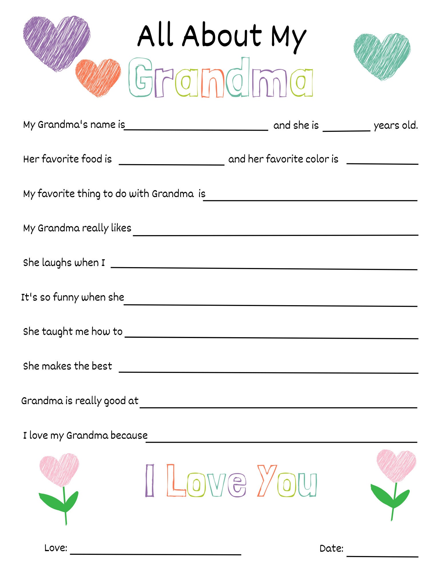 All About Grandma Printable Questions Template, Mother's Day Gift, Gift ...