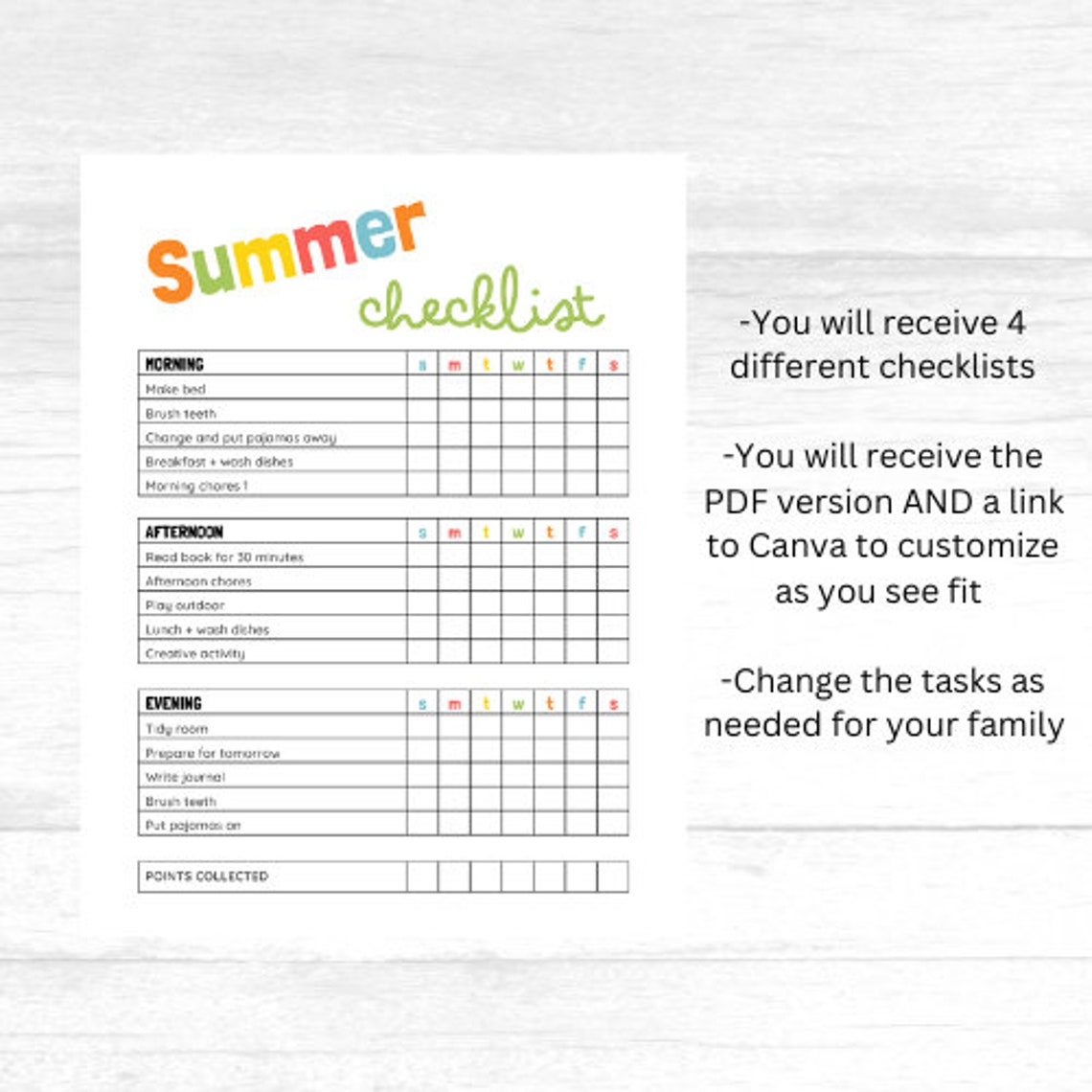 Printable Editable Summer Checklist for Kids | Summer Chore Chart for ...