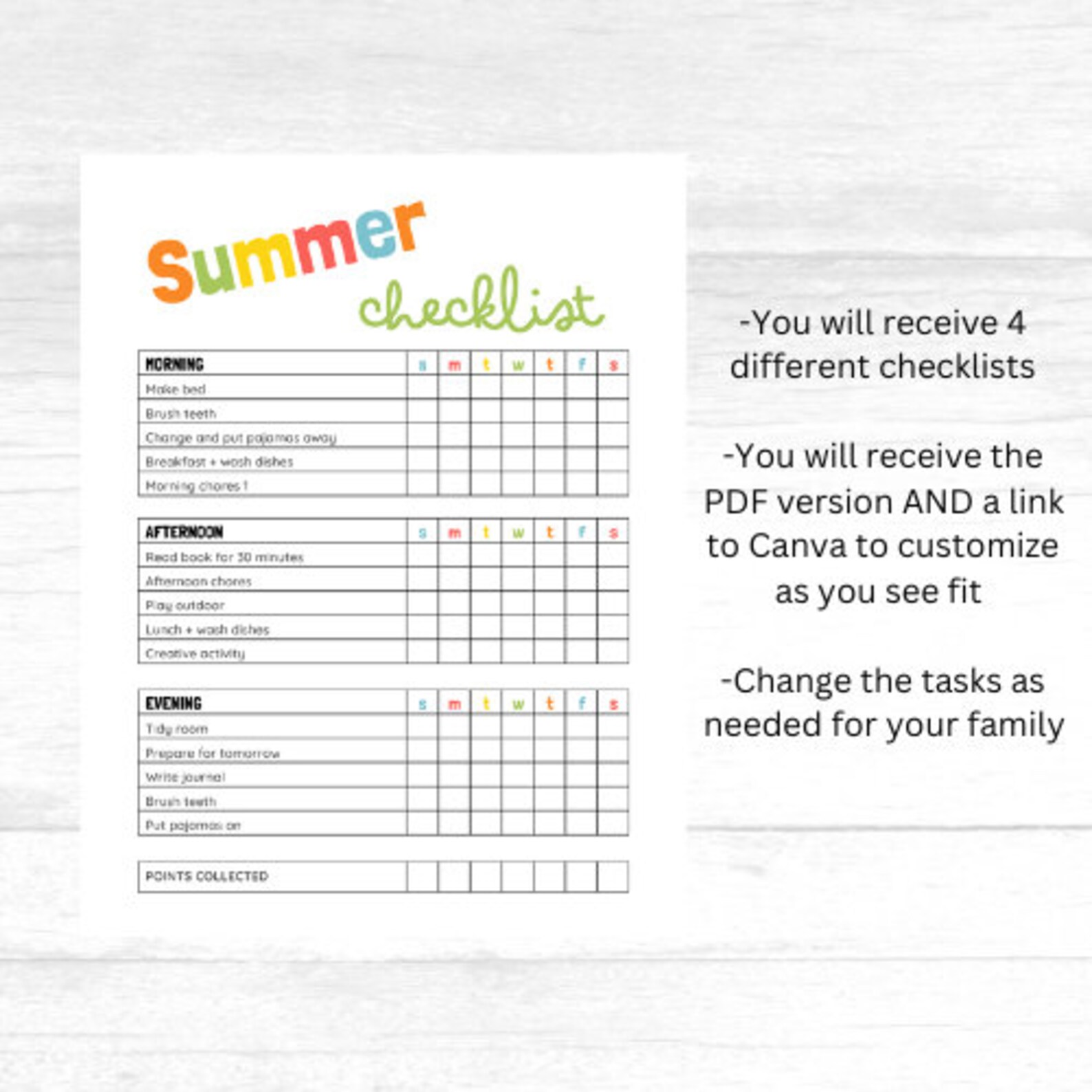 Printable Editable Summer Checklist for Kids | Summer Chore Chart for ...