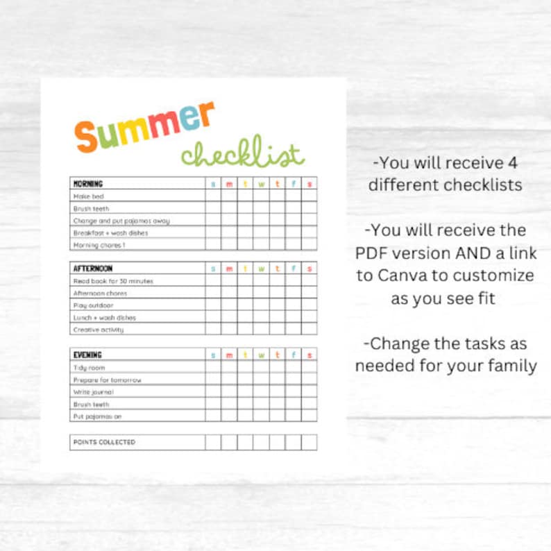 Printable Editable Summer Checklist for Kids | Summer Chore Chart for ...