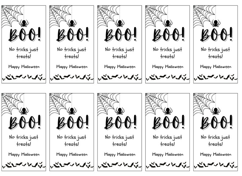 Printable Halloween Tags, Treat Bag Tag, Simple Halloween, Spider ...