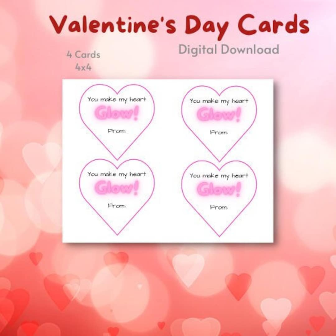 You Make My Heart Glow Valentine Card, Gift Tag for Valentines Day ...