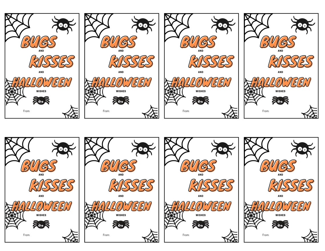 Bugs and Kisses Halloween Treat Tags, Printable Halloween Tags, Favor ...